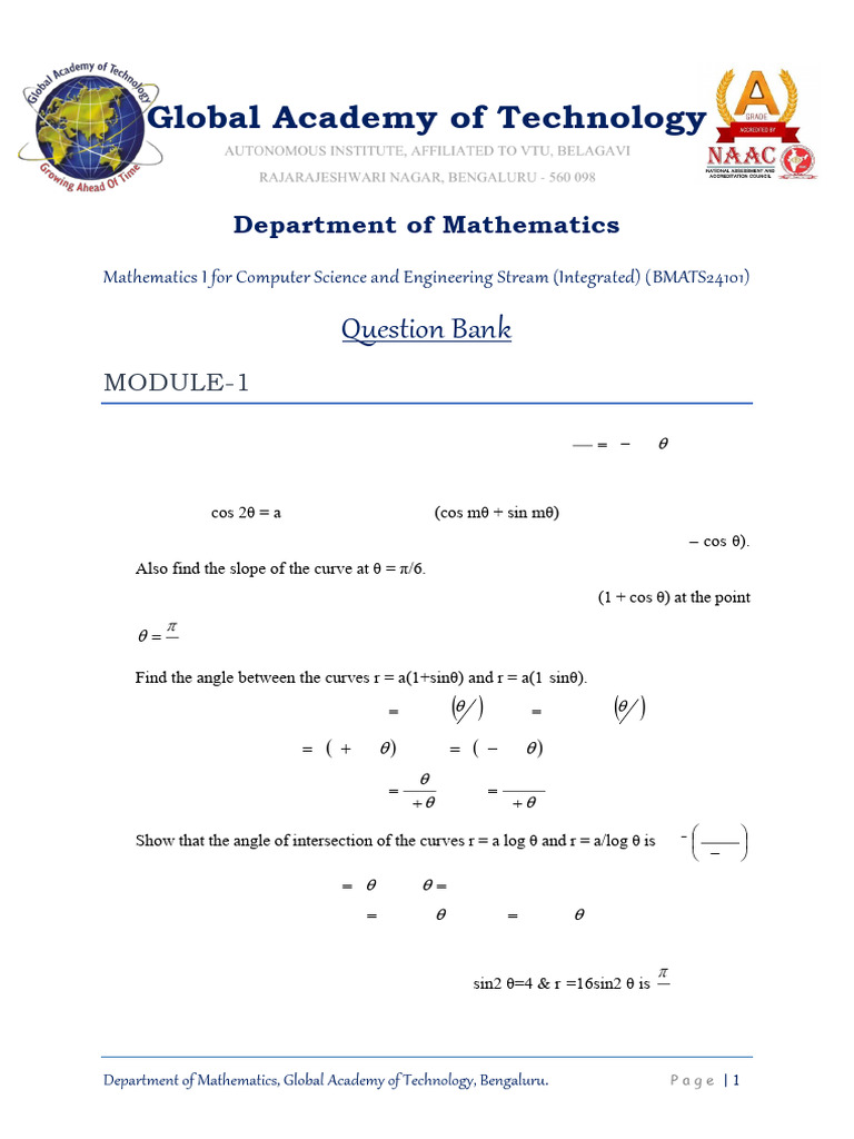 BMATS24101 Question Bank | PDF | Eigenvalues And Eigenvectors | Matrix (Mathematics)
