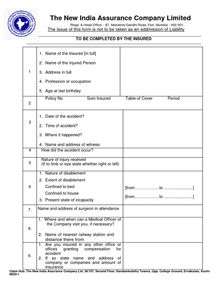 Claim Form New India Assurance Co LTD | PDF | Common Law | Justice