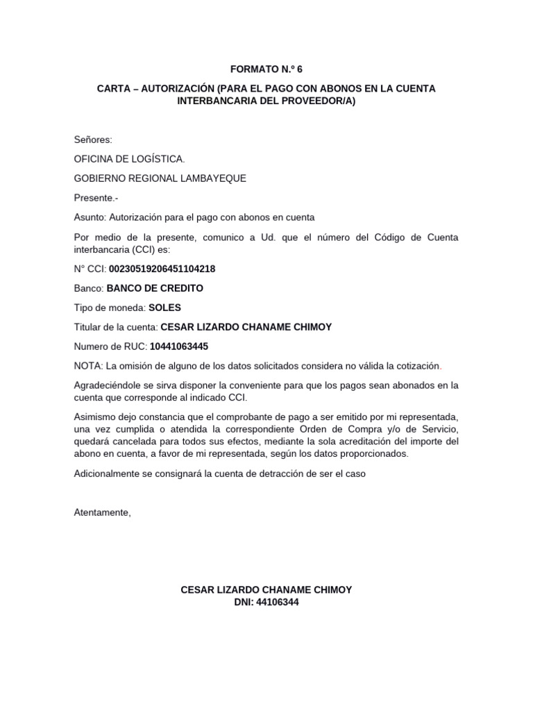 Formato #06 Autorización Cci | PDF