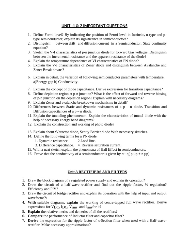 Edc All Units Imp Questions | PDF | Diode | P–N Junction