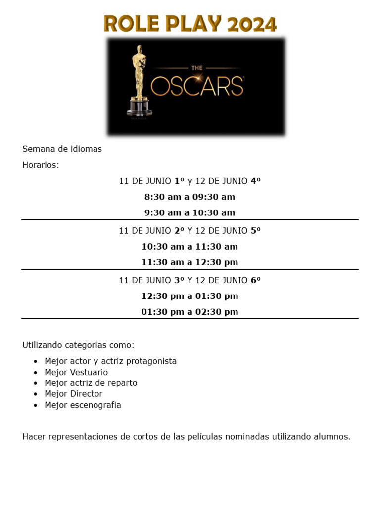 Oscars Role Play 2024 | PDF | premios de la Academia