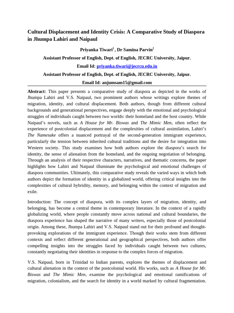 Cultural Displacement and Identity Crisis Research Paper | PDF ...