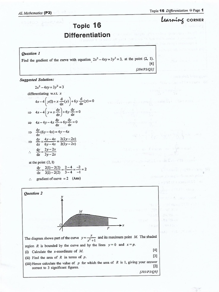 Topic 16. Differentiation 2 (Questions and Solutions) | PDF