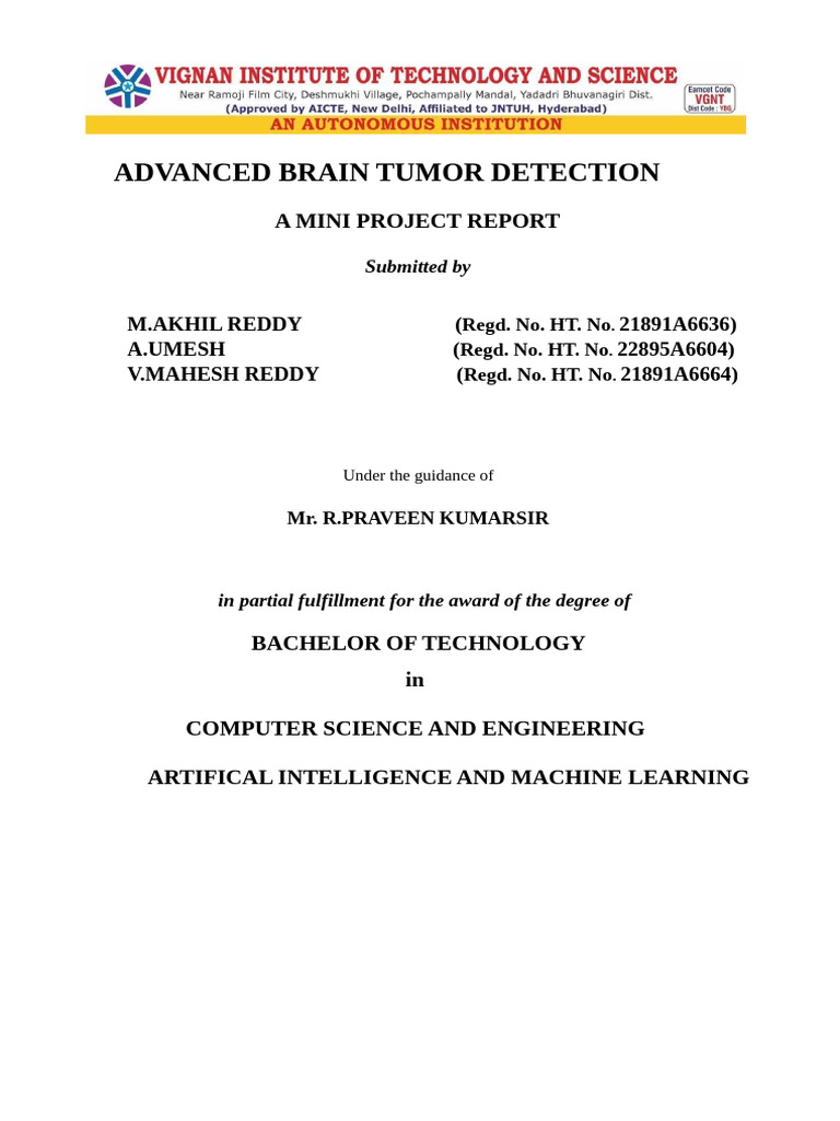 Mini Project Documentation Batch-18 | PDF | Image Segmentation | Brain ...