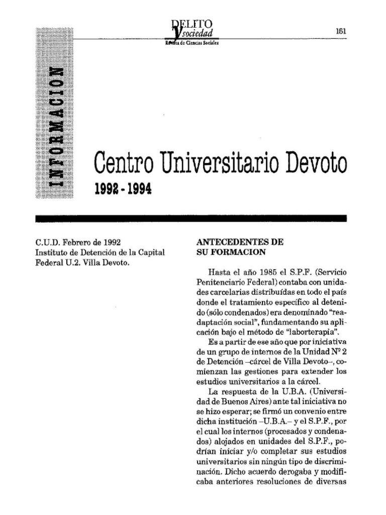 (Información) Centro Universitario Devoto. 1992-1994 (Centro Universitario Devoto) | PDF