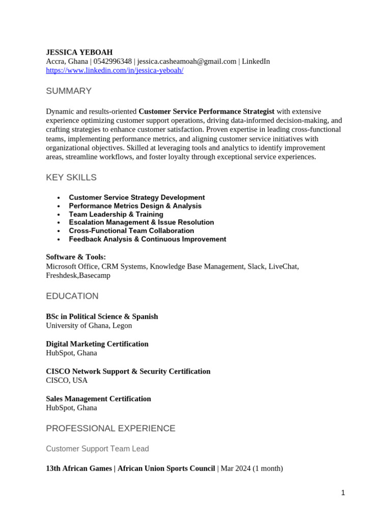 Jessica Yeboah CV | PDF | Marketing | Customer Relationship Management