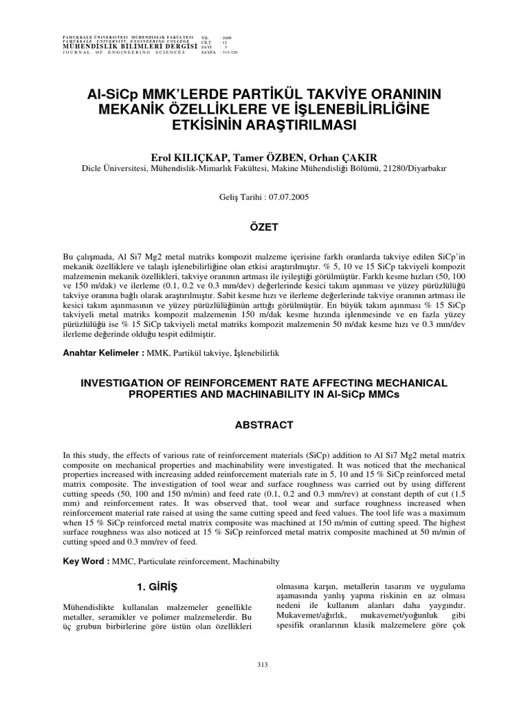 Al SiCp MMKLERDE PARTIKUL TAKVIYE ORANIN | PDF
