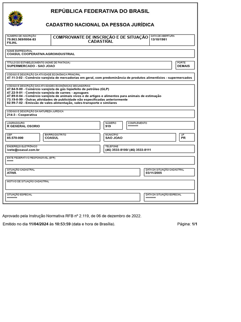 Comprovante de Inscrição COASUL PR | PDF | Brasil
