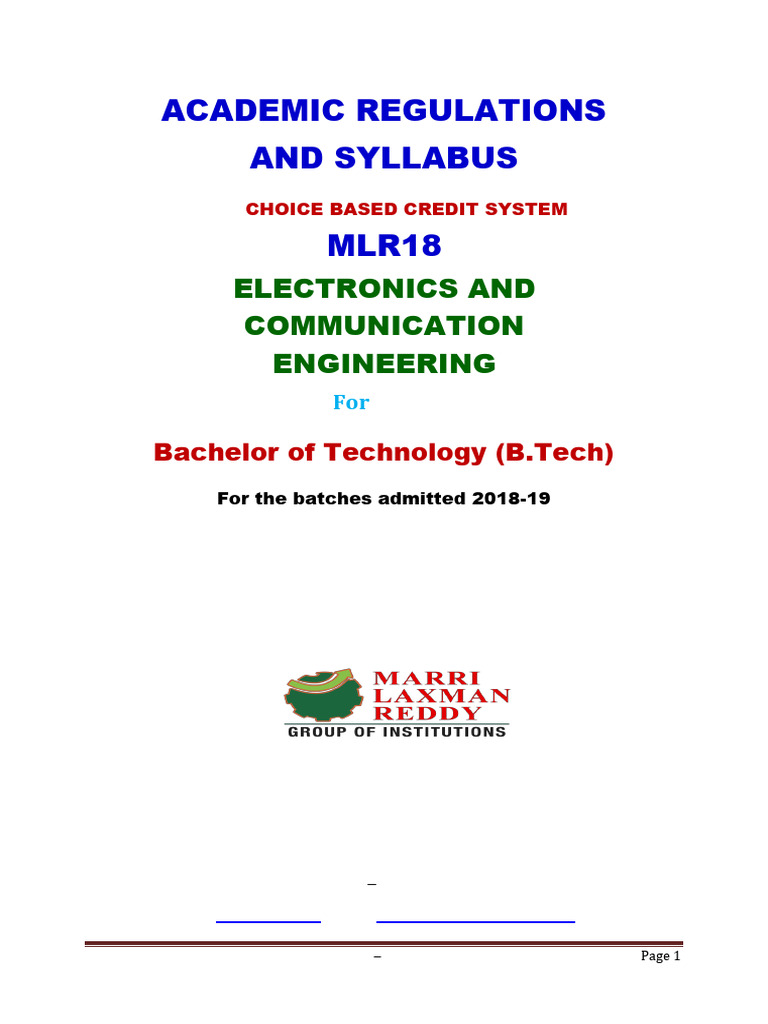 B.Tech ECE Regulations & Syllabus MLR18 | PDF | University And College ...