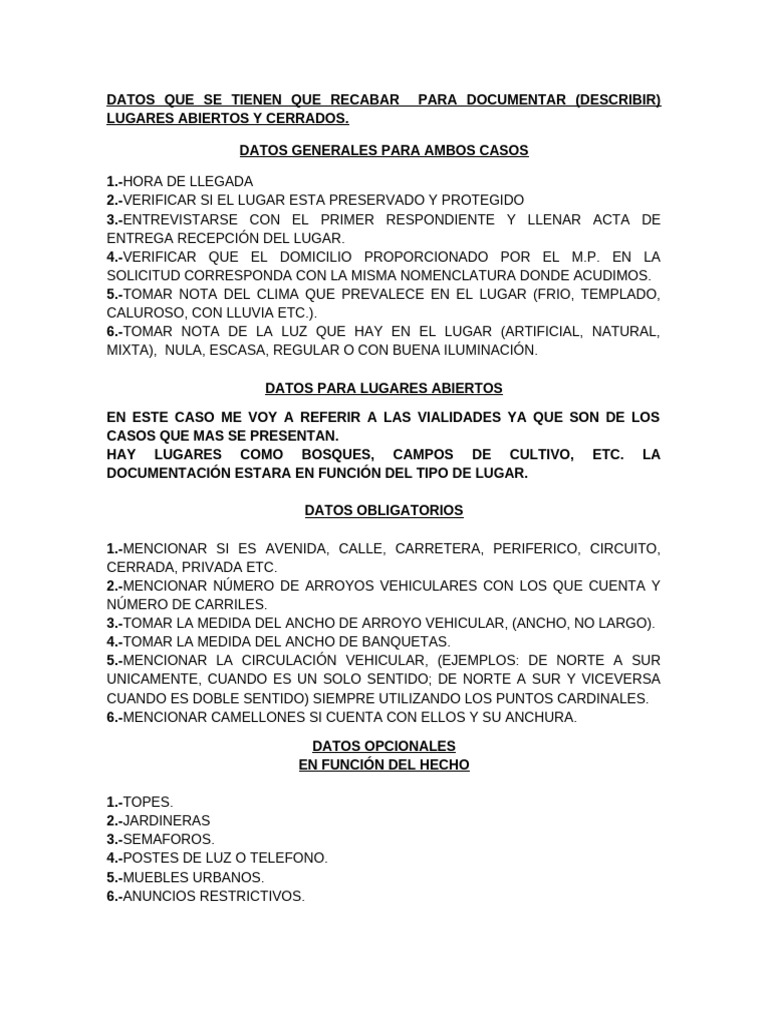 Datos para Documentar Lugares | PDF