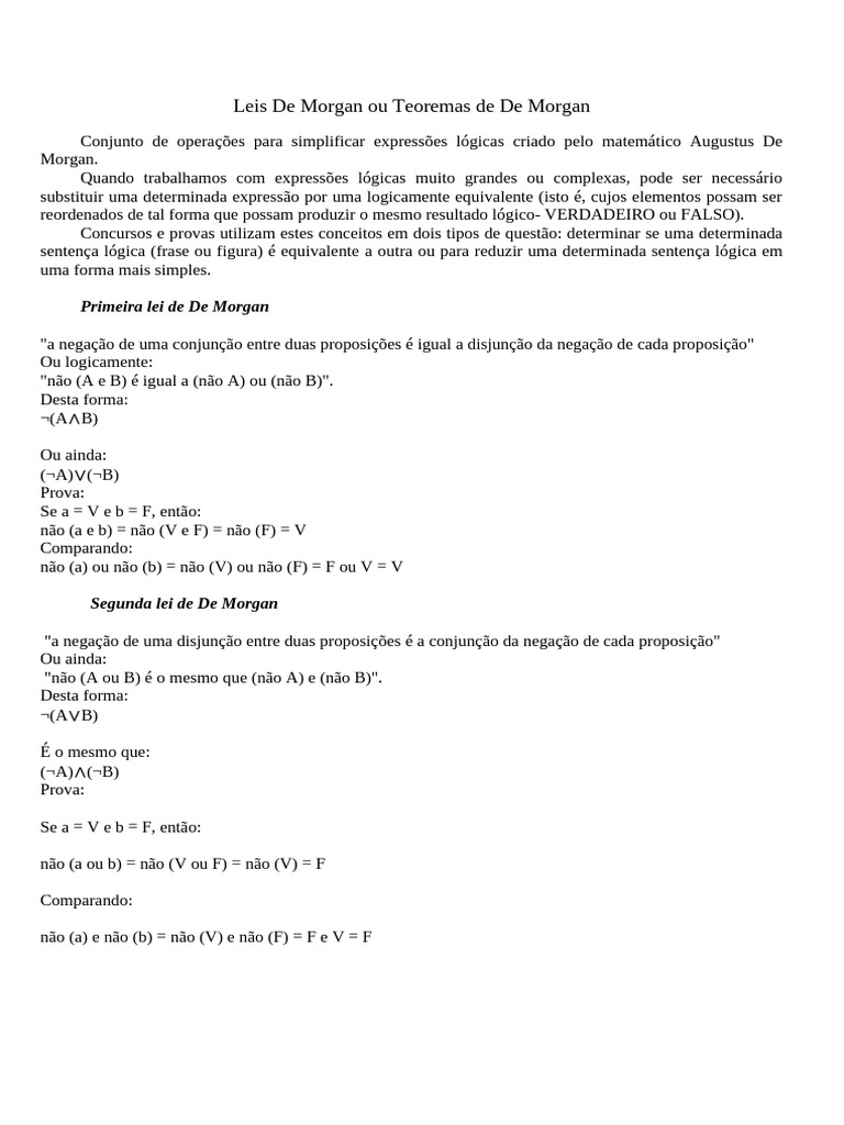 Leis de Morgan Ou Teorema de de Morgan | PDF