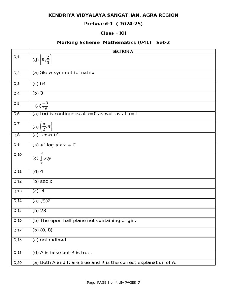 XII Maths Preboard-1 MS SET-2 | PDF | Equations | Mathematical Concepts