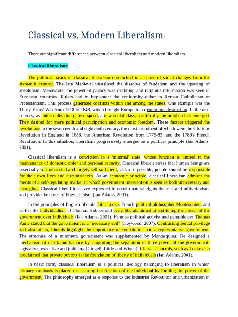Classical Vs Modern Liberalism New | PDF | Liberalism | Classical Liberalism