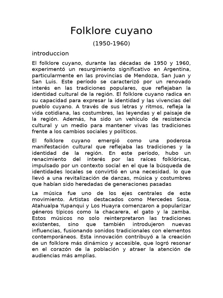 Resurgimiento del Folklore Cuyano (1950-1960) | PDF | Folklore | Bailes