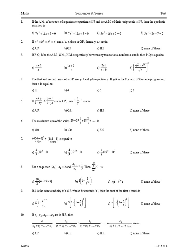 Sequences and Series Test Solutions | PDF | Mean | Mathematics