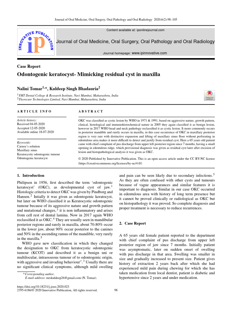 Okc Mimicking Residual Cyst-Nt-2021 | PDF | Epithelium | Clinical Medicine