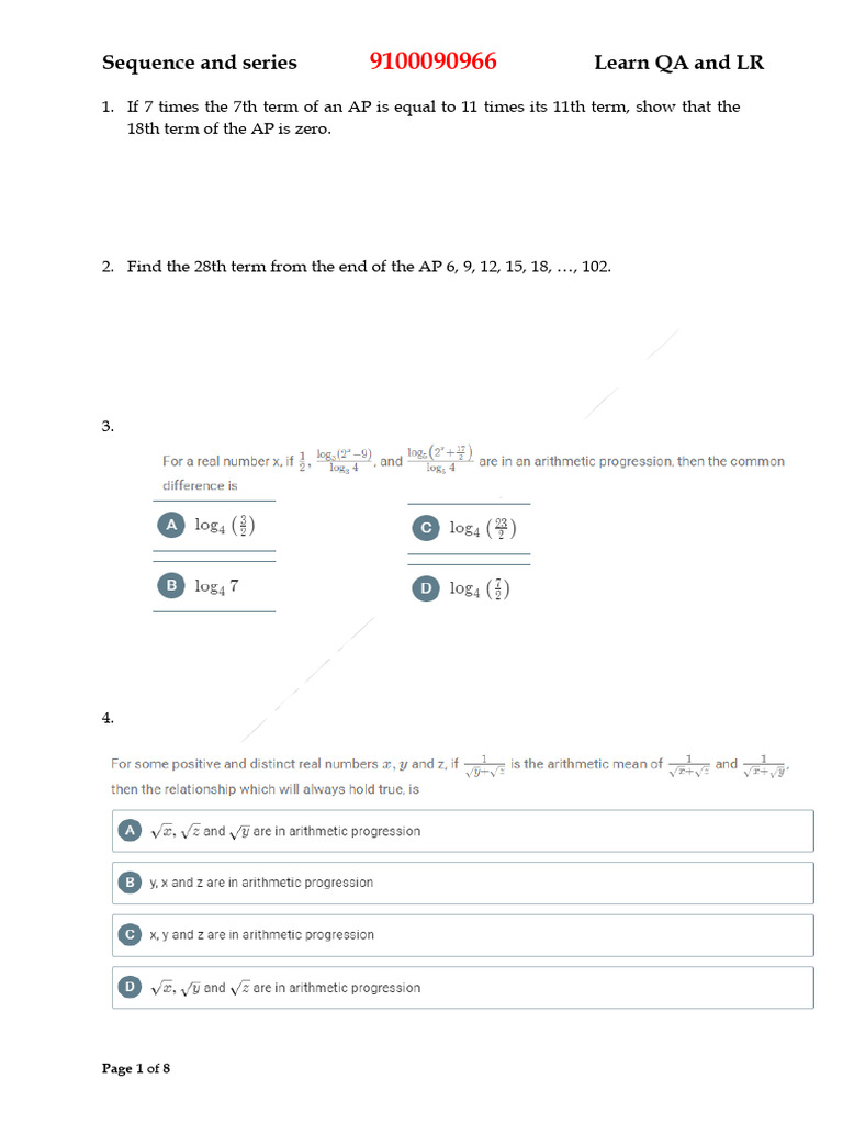 Sequence and Series - Test - 1 | PDF | Triangle | Area