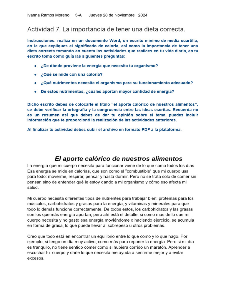 El Aporte Calórico de Nuestros Alimentos | PDF | Nutrientes | Dieta