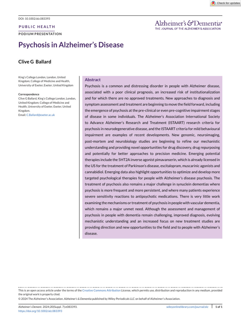 Alzheimer s Dementia - 2025 - Ballard - Psychosis in Alzheimer s ...
