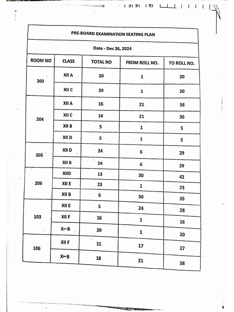 Seating Plan 26 Dec 2024 | PDF