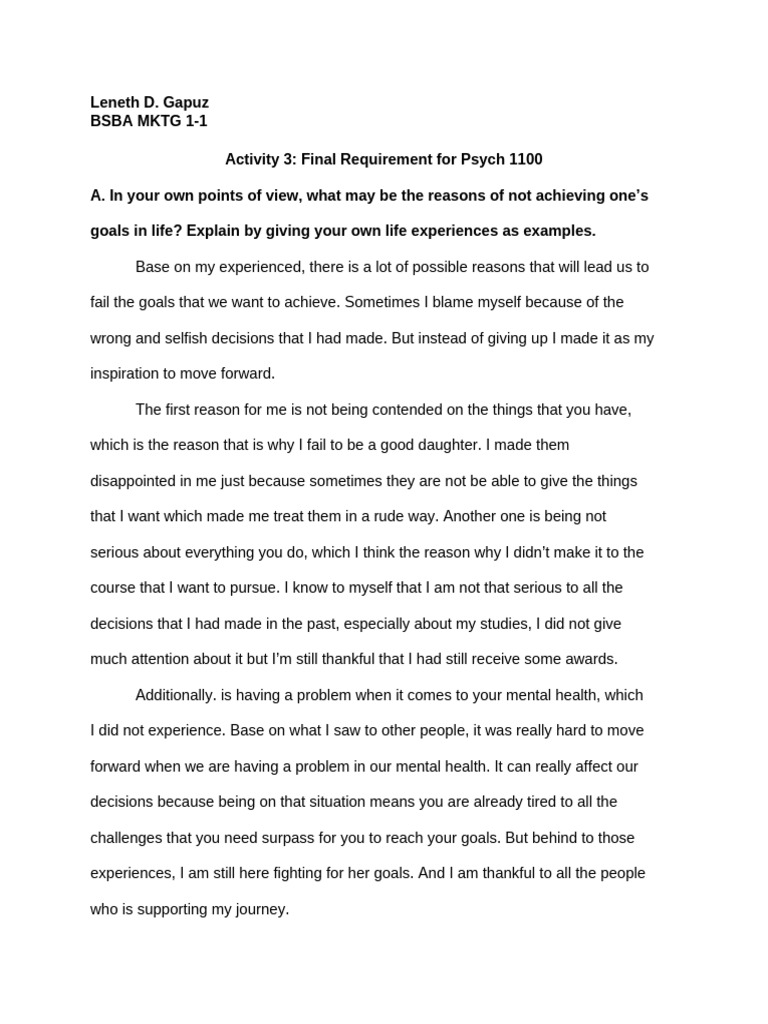 Gapuz Leneth Activity3 FinalRequirement | PDF | Reason | Mental Health