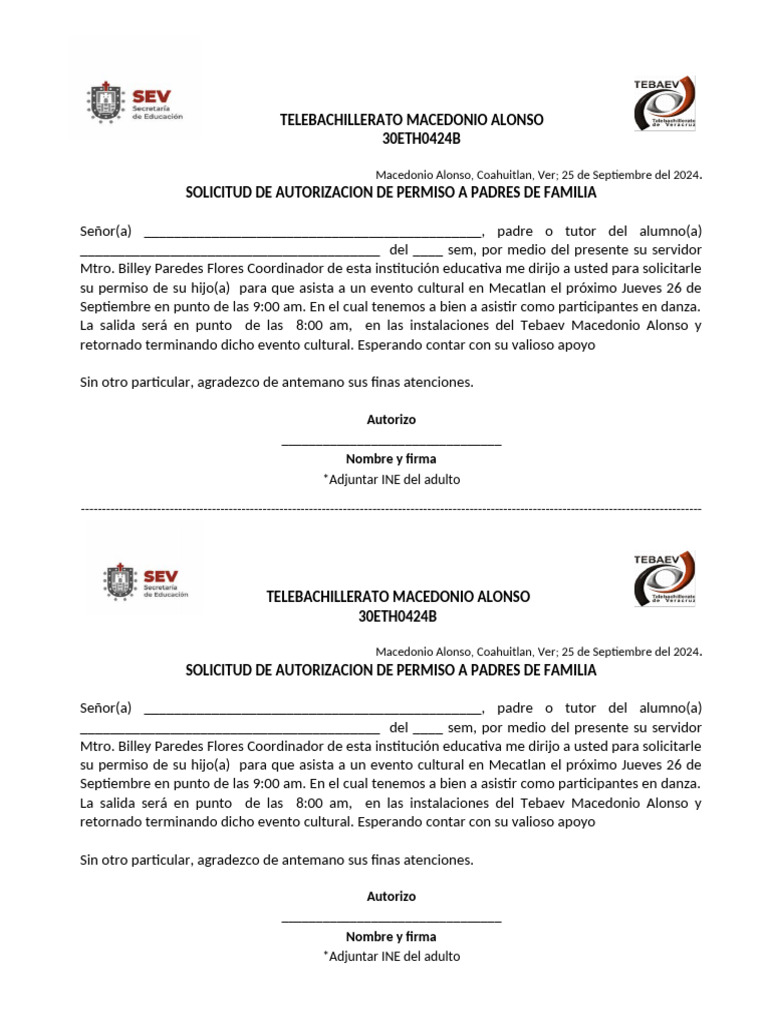 Solicitud de Permiso para Evento Cultural | PDF