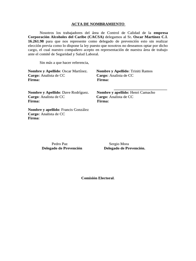 Nombramiento de Oscar Martínez como Delegado | PDF