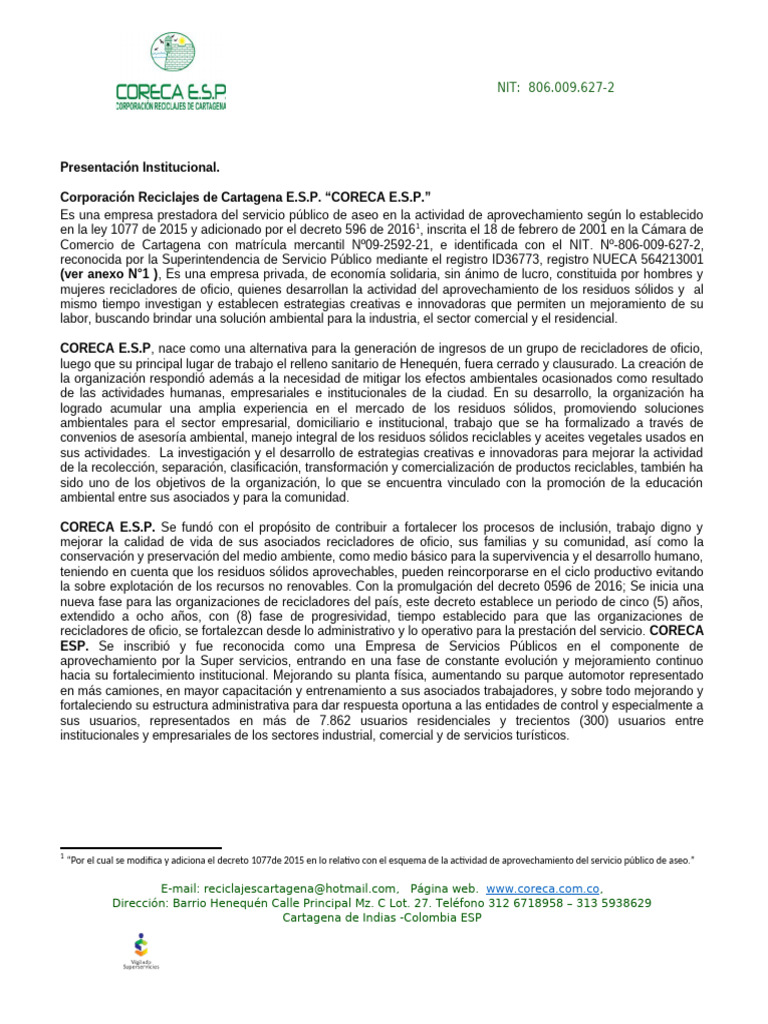 CORECA E.S.P.: Reciclaje y Inclusión Social | PDF | Business | Residuos