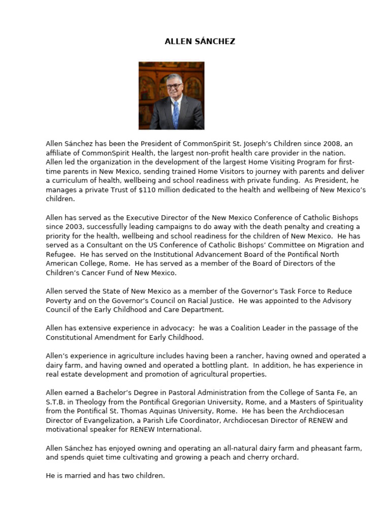 Allen Sanchez Full BIO REV 1-25 | PDF | New Mexico