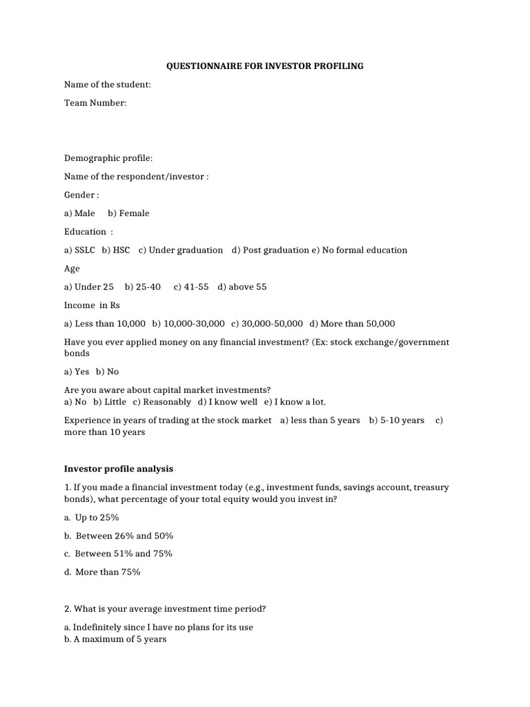 Behavioural Finance Questionnaire | PDF | Investing | Stocks