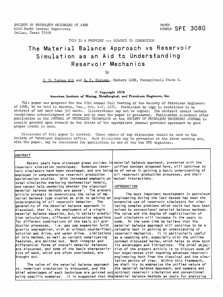 Material Balance Vs Reservoir Simulation | PDF | Simulation | Numerical ...