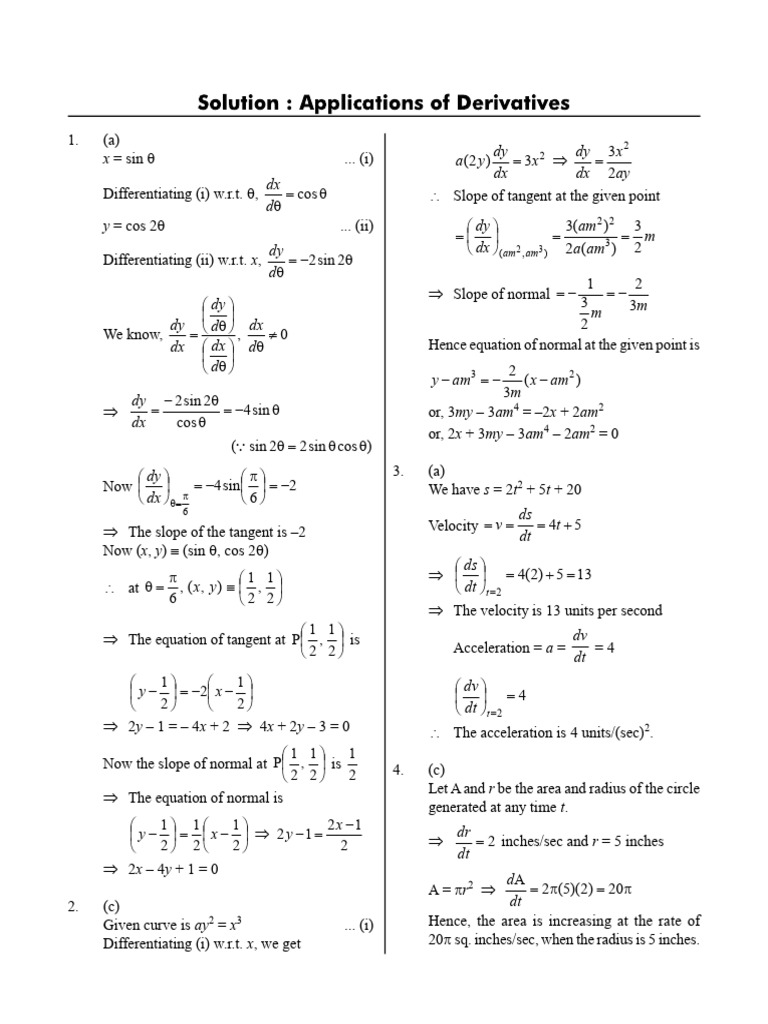 Application of Derivatives in CET | PDF | Tangent | Acceleration