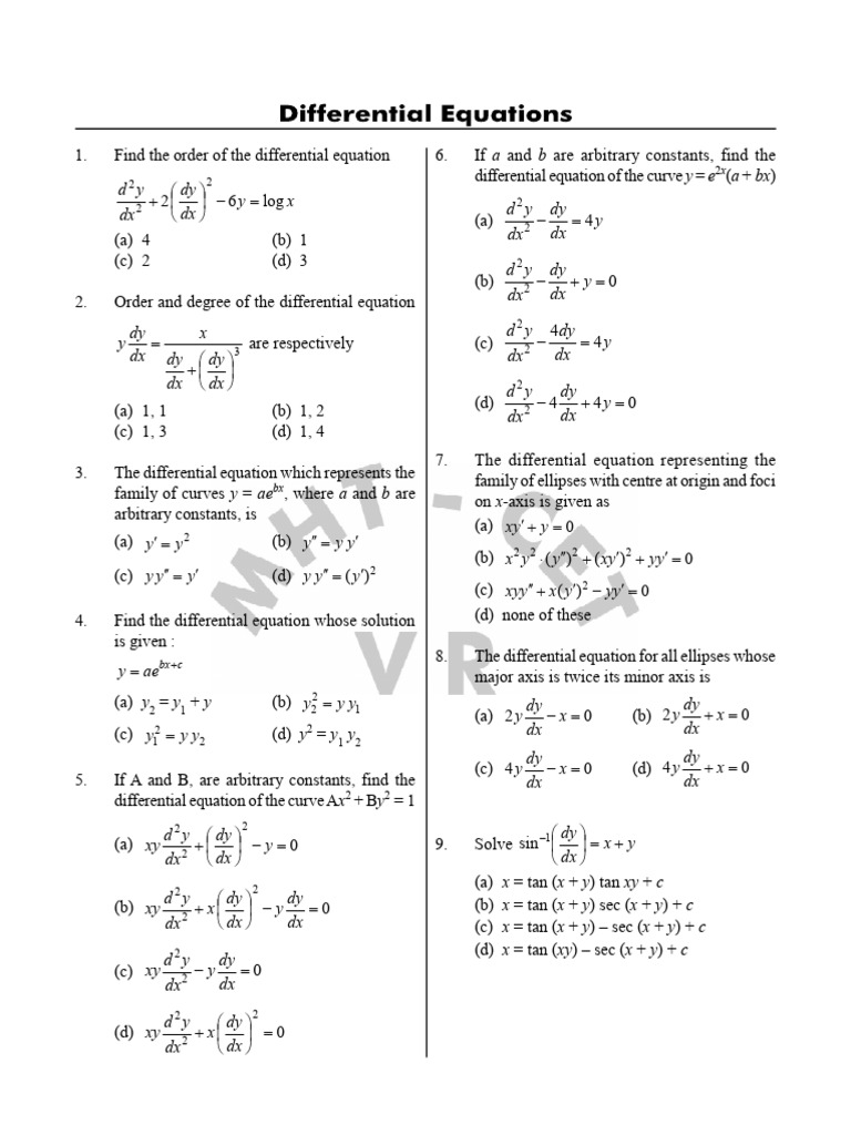 Differential Equations Practice Questions | PDF | Equations | Geometry