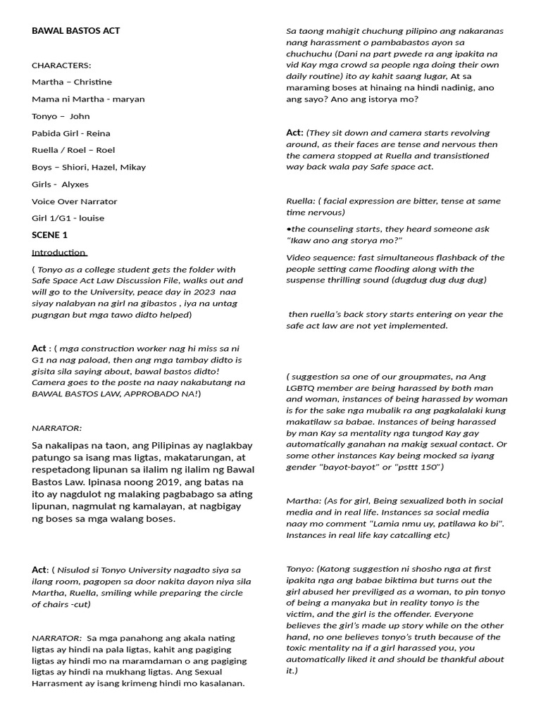 Bawal Bastos Act Script | PDF
