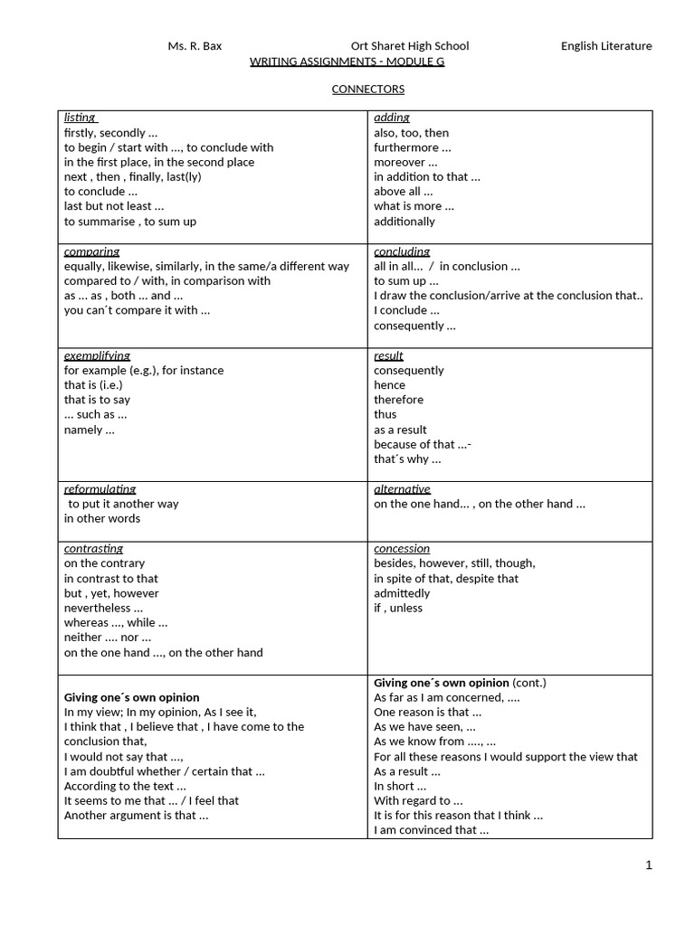 Connectors for Essay Writing | PDF | Reason