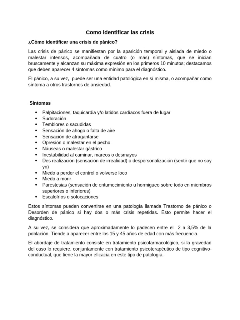 Como Identificar Las Crisis | PDF | Ataque de pánico | Ansiedad