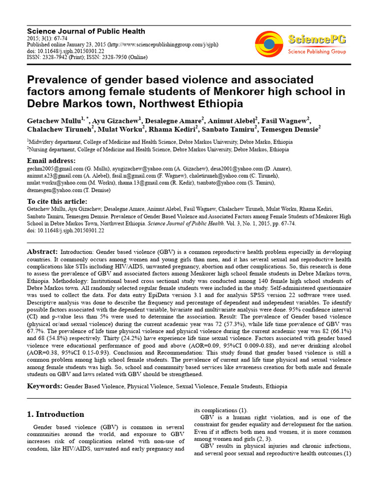 Prevalence of Gender Based Violence and | PDF | Violence | Violence ...