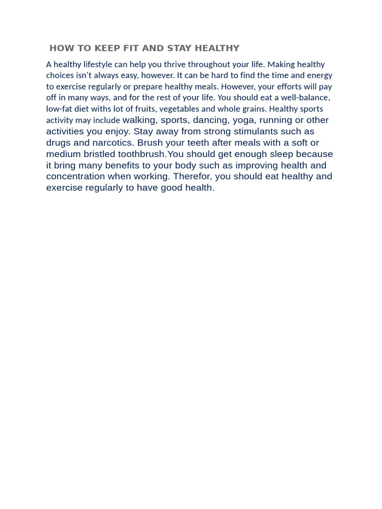 How To Keep Fit and Stay Healthy | PDF