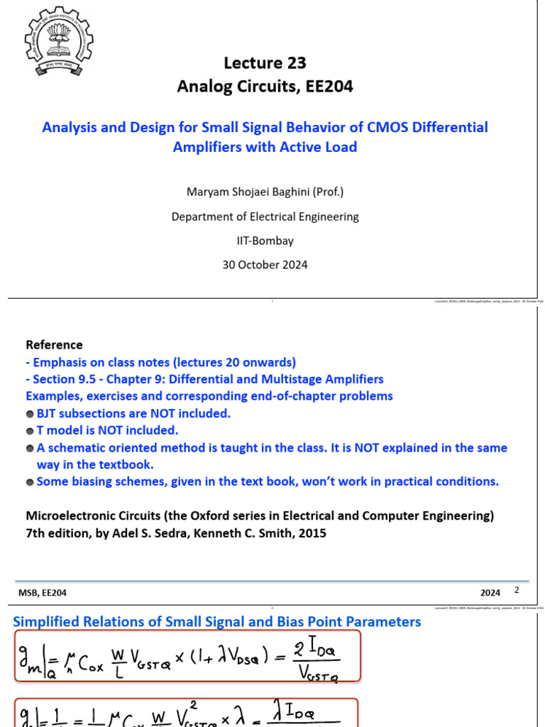 Lecture23 EE204 MSB MultistageAmplifier Config Analysis 2024 | PDF | Electricity | Electronic ...