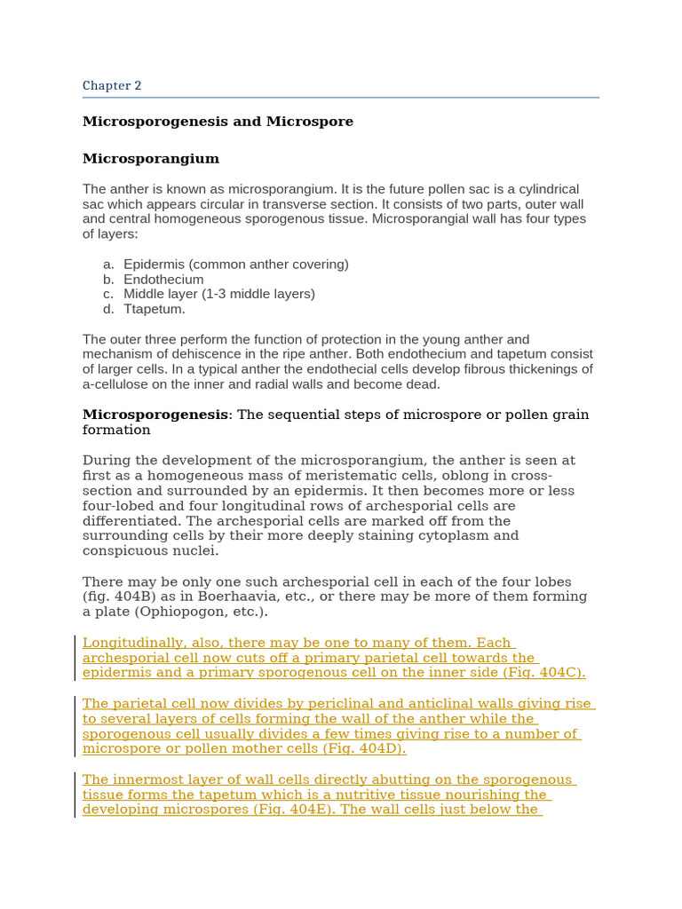 Microsporogenesis and Microspore | PDF | Pollen | Plant Reproduction