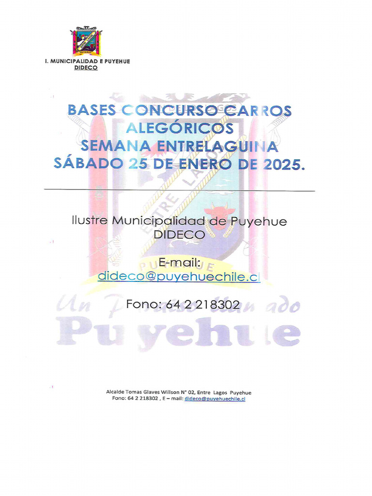 Puyehue - Bases Carros Alegoricos 2025 | PDF
