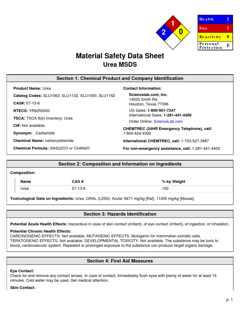 Urea Material Safety Data Sheet | PDF