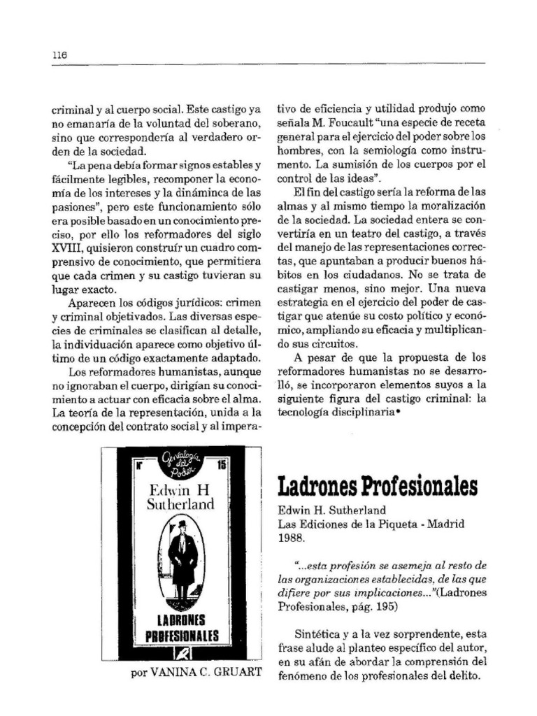(Comentario de Libro) Comentario A Edwin H. Sutherland. Ladrones Profesionales (Vanina C. Gruart ...