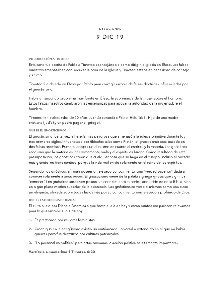 Devocional 1 Timoteo Introduccion | PDF
