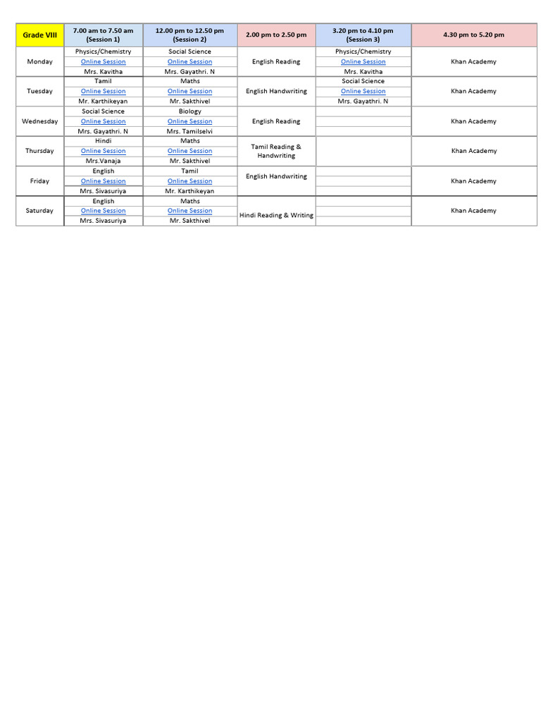 Grade 8th 4th Timetable | PDF