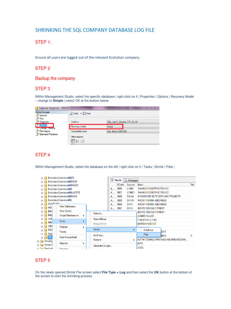 Shrinking the SQL Log File New | PDF