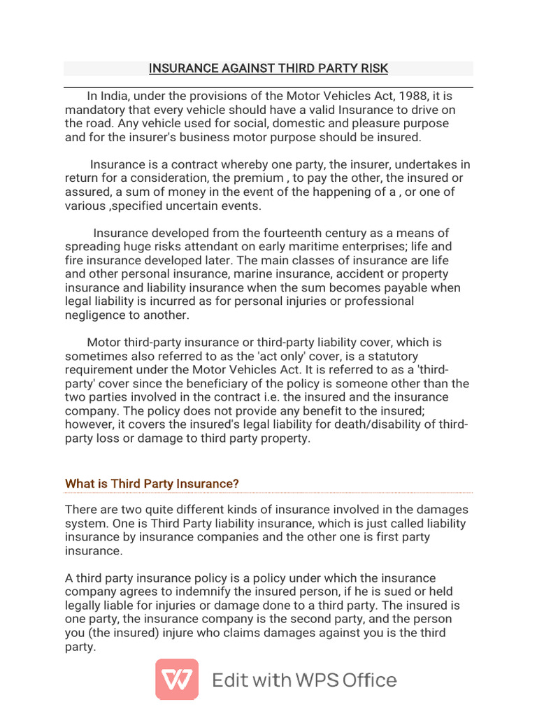 Insurance Against 3rd Party Risk | PDF | Insurance | Liability Insurance