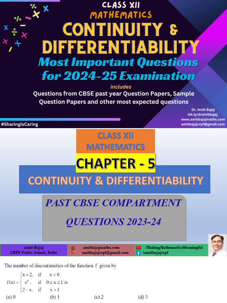 Class XII CONTINUITY & DIFFERENTIABILITY Most Important Questions For 2024-25 Examination (Dr ...