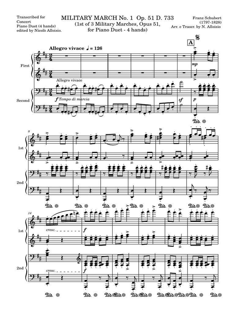 Copy Military March No. 1 Op. 51 D. 733 Piano Duet-4 Hands F. Schubert ...