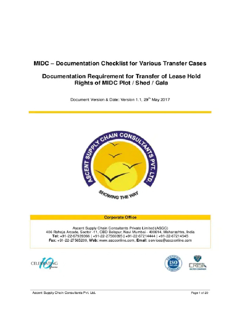Midc Transfer Documents Checklist | PDF